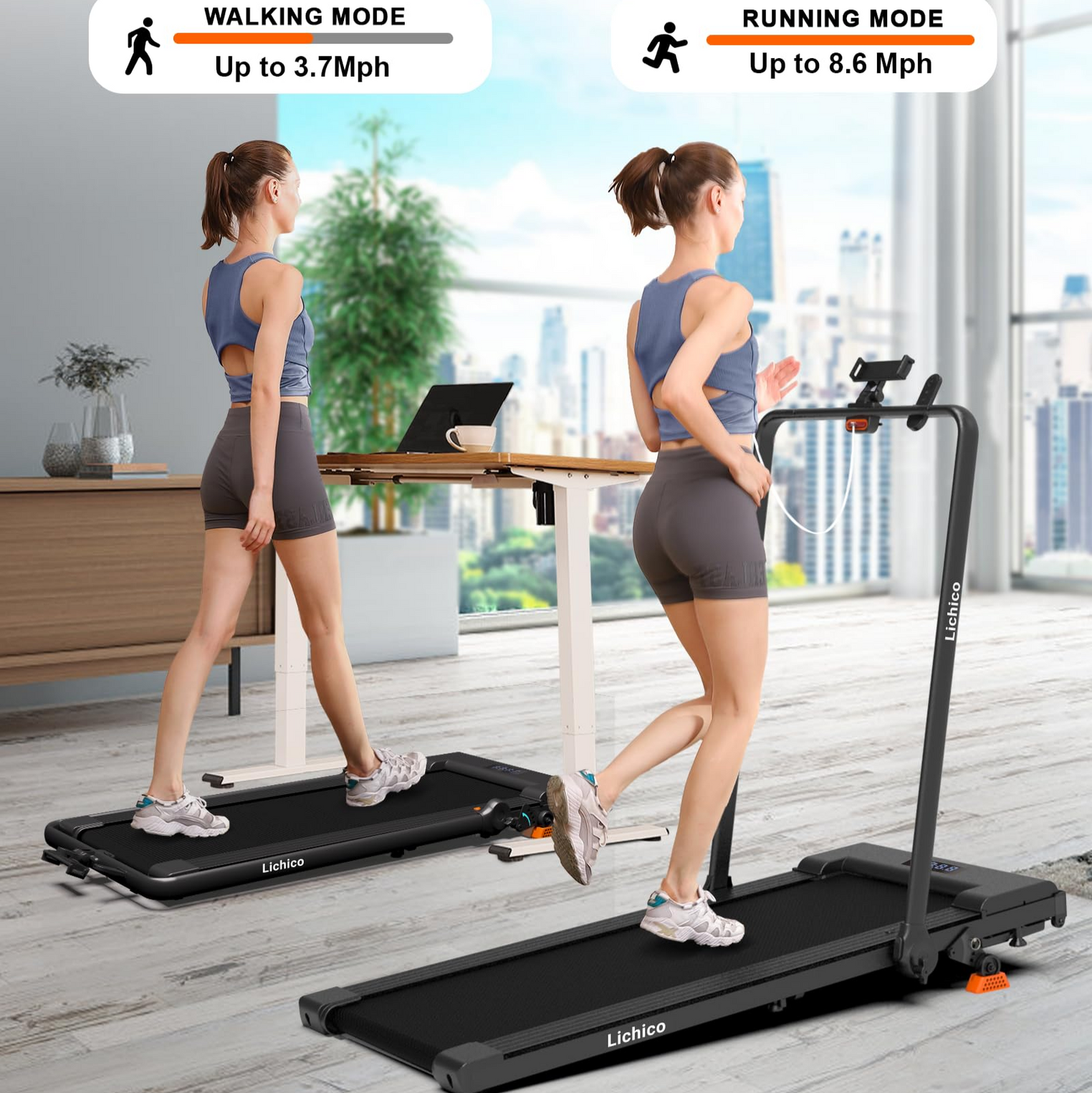 2-in-1 Foldable Under Desk AD 4000 Treadmill | 9% Incline | Lichico ...